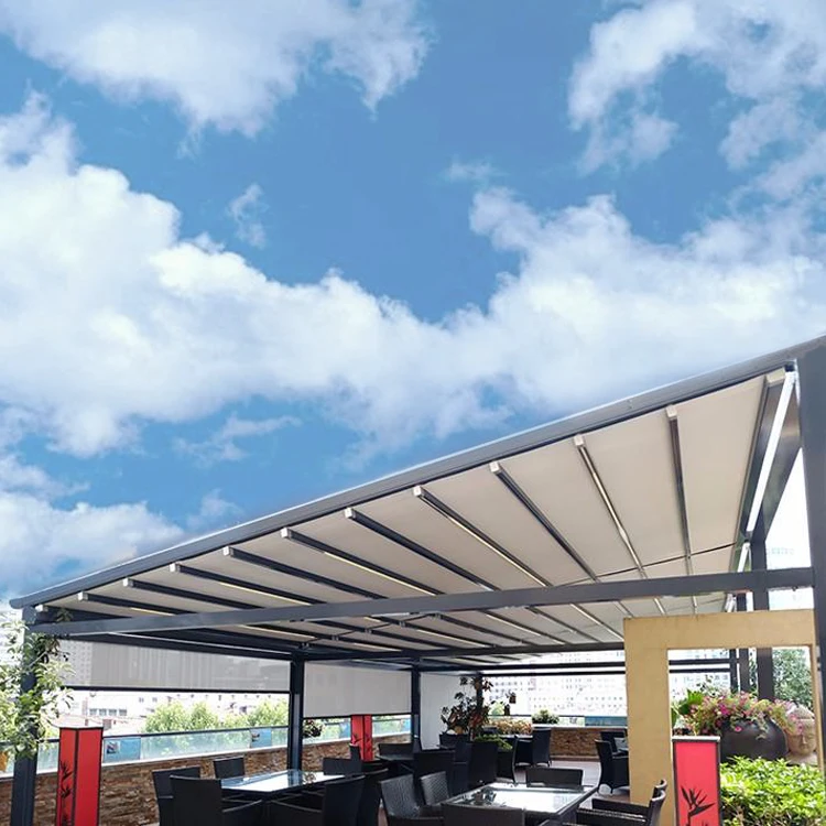 Outdoor Electric LED Retractable Roof Pergola & Components