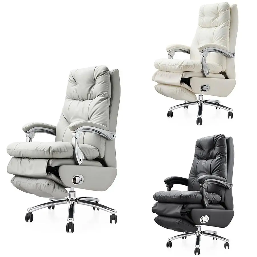 Grey Leather Big Boss Chair For Office Multi-function Lounge Recliner ...