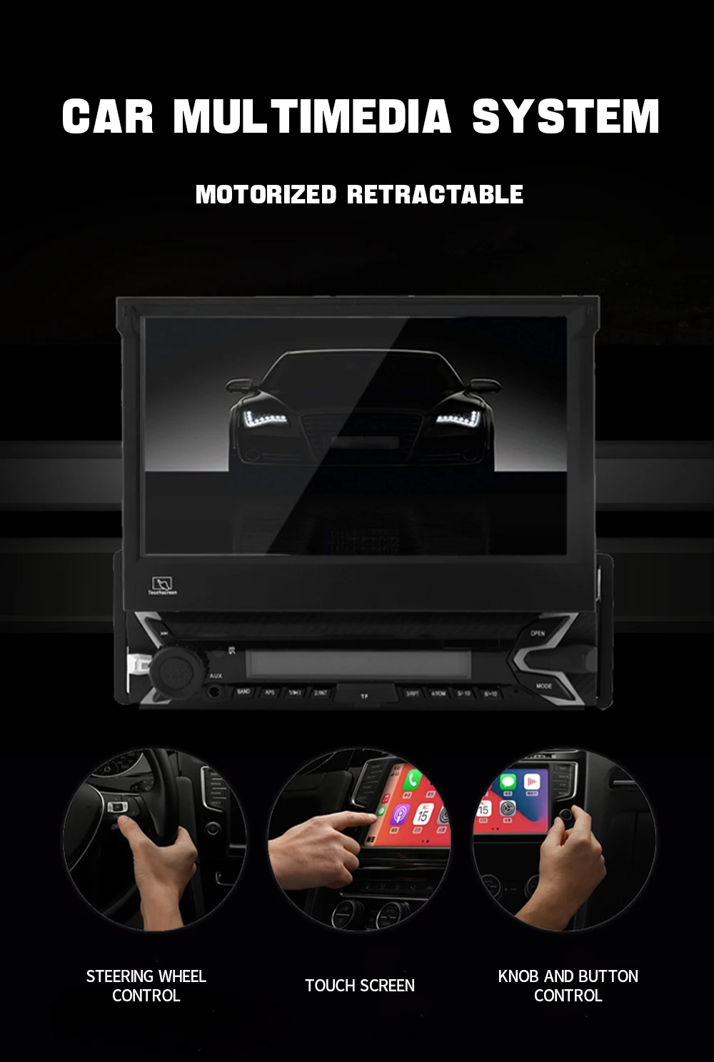 1 Din 7" Retractable Screen Car Stereo Mp5 Player Android Auto Carplay ...