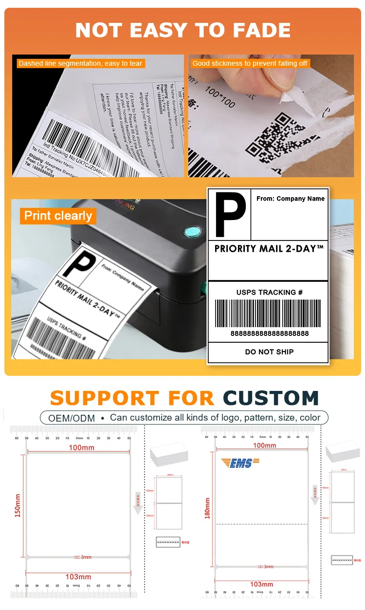 Blank White 4x6 Thermal Labels Roll - Customized Printing OEM