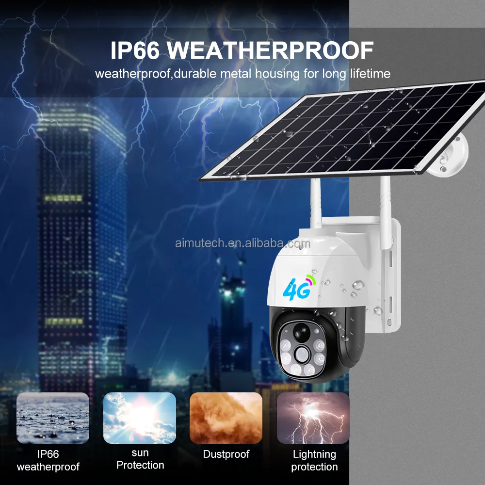 4G Solar Outdoor Security CCTV Camera Sim Card Slot Built-in Siren ...
