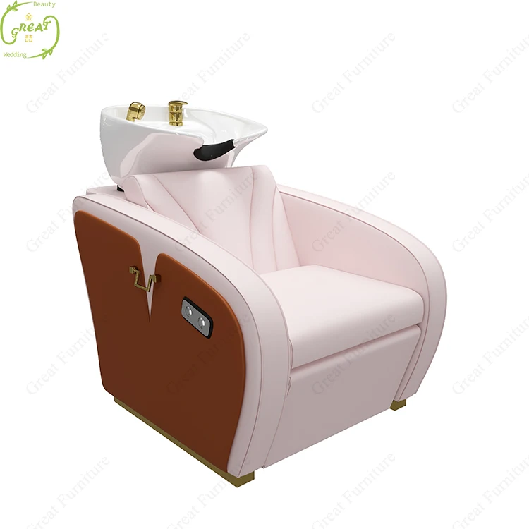 Modern Electric Barbershop Washing Chair Reclining pink Leather Salon ...