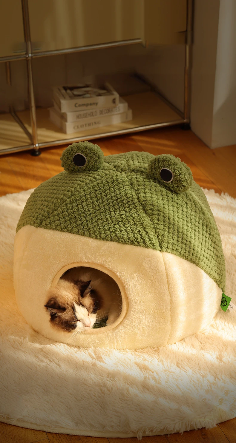 Cartoon Frog Design Luxury Pet Bed Comfortable Plush Puppy Nest Cave ...