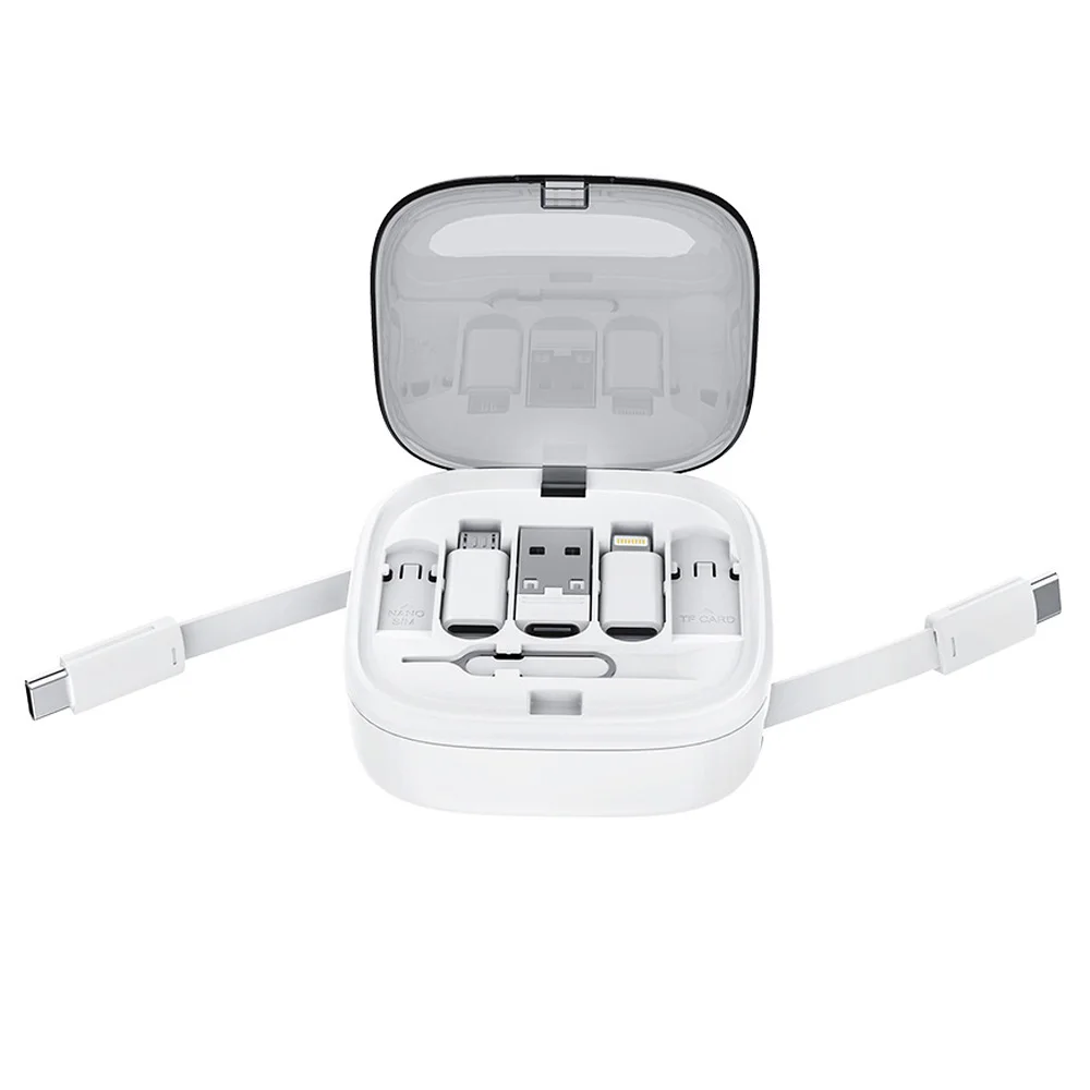 Portable Charging Organizer Box Retractable Cable USB Type-C Adapter ...