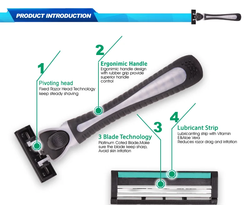 Triple Blade System Razors 1 Handle +8 Free Cartridges| Alibaba.com