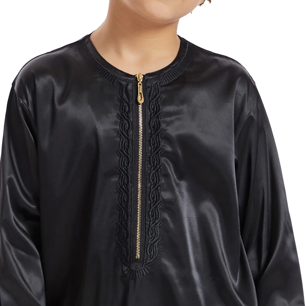 Islamic Muslim Arab Boy Thobe Thawb Caftan Long Sleeve Round Collar ...