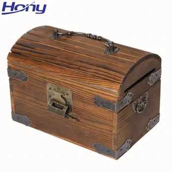 Vintage Wooden Pirate Treasure Chest with Custom Handle and Key Lock ...