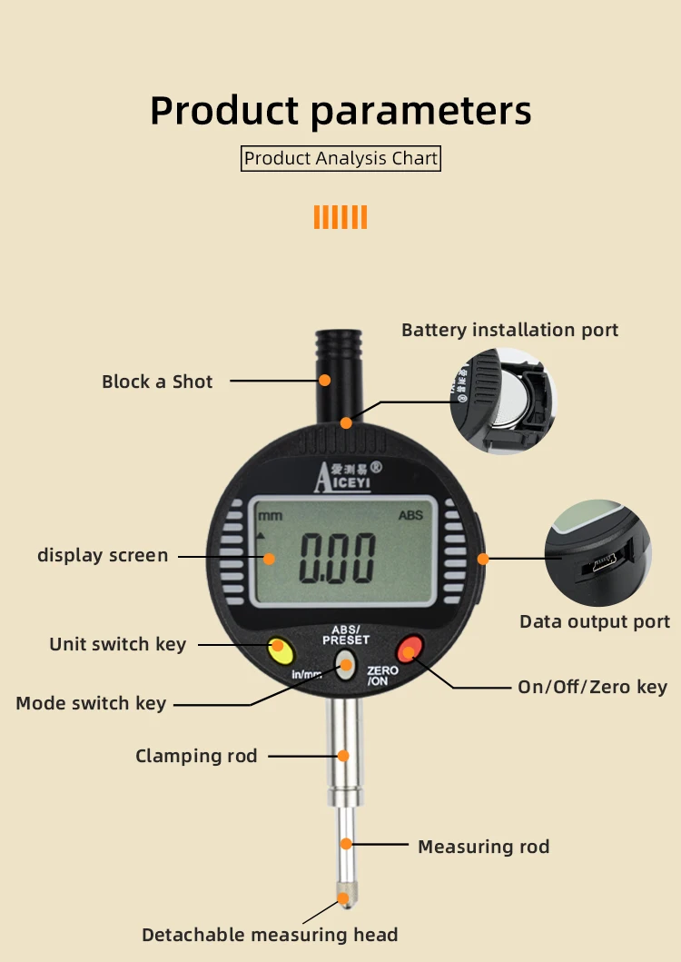 AICEYI medidor de altura 0-100 mm, base de mármol y reloj, res. 0,01/0 ...