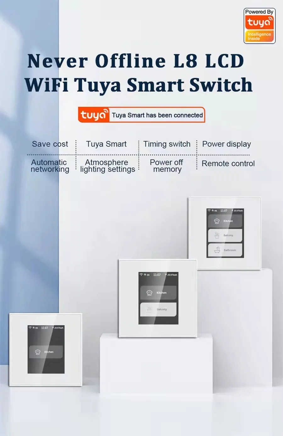 Touch Screen Alexa Wall Switch Smart Switch Dimmer Switch 3 Way Smart ...