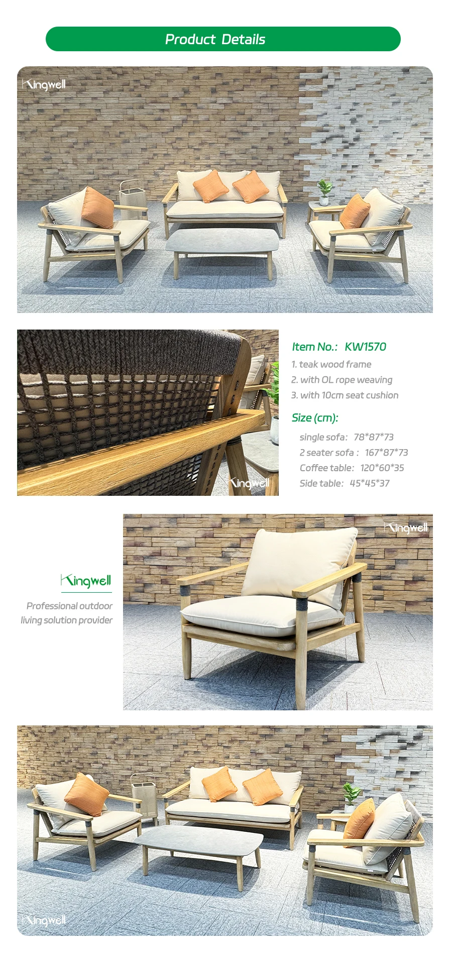 Modern Garden Sets - Teak Wood Lounge Sofa with Coffee Table