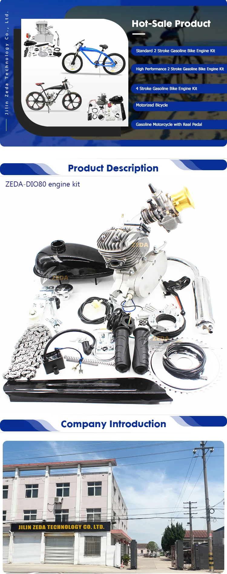 ZEDA-DIO80U Gasoline Powered Motorized Bike Engine Kit