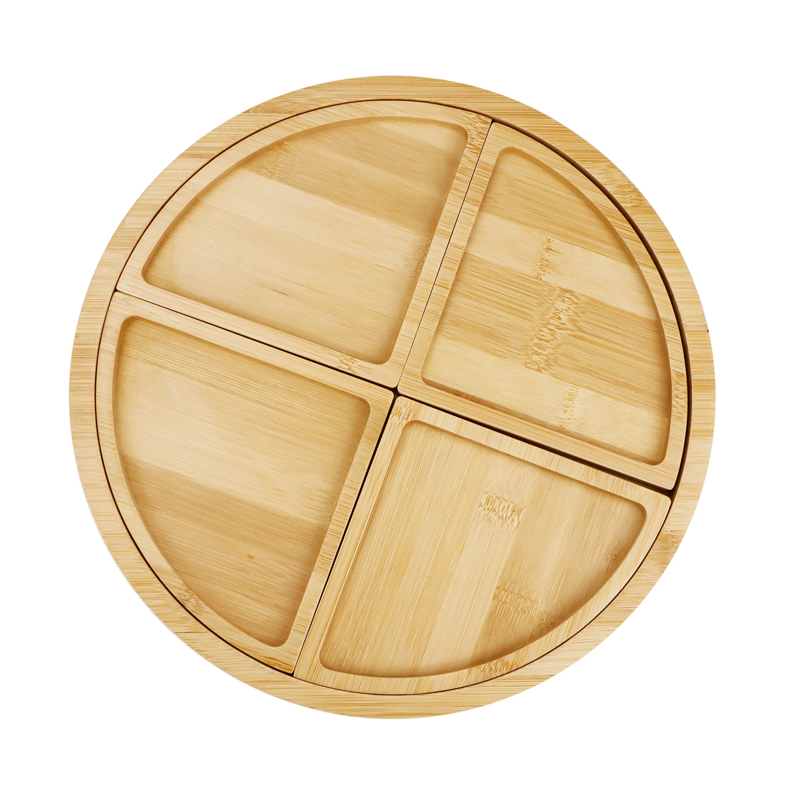 Custom 4 Round Compartments Dry Fruit Divider Snack Wood Bamboo Serving ...