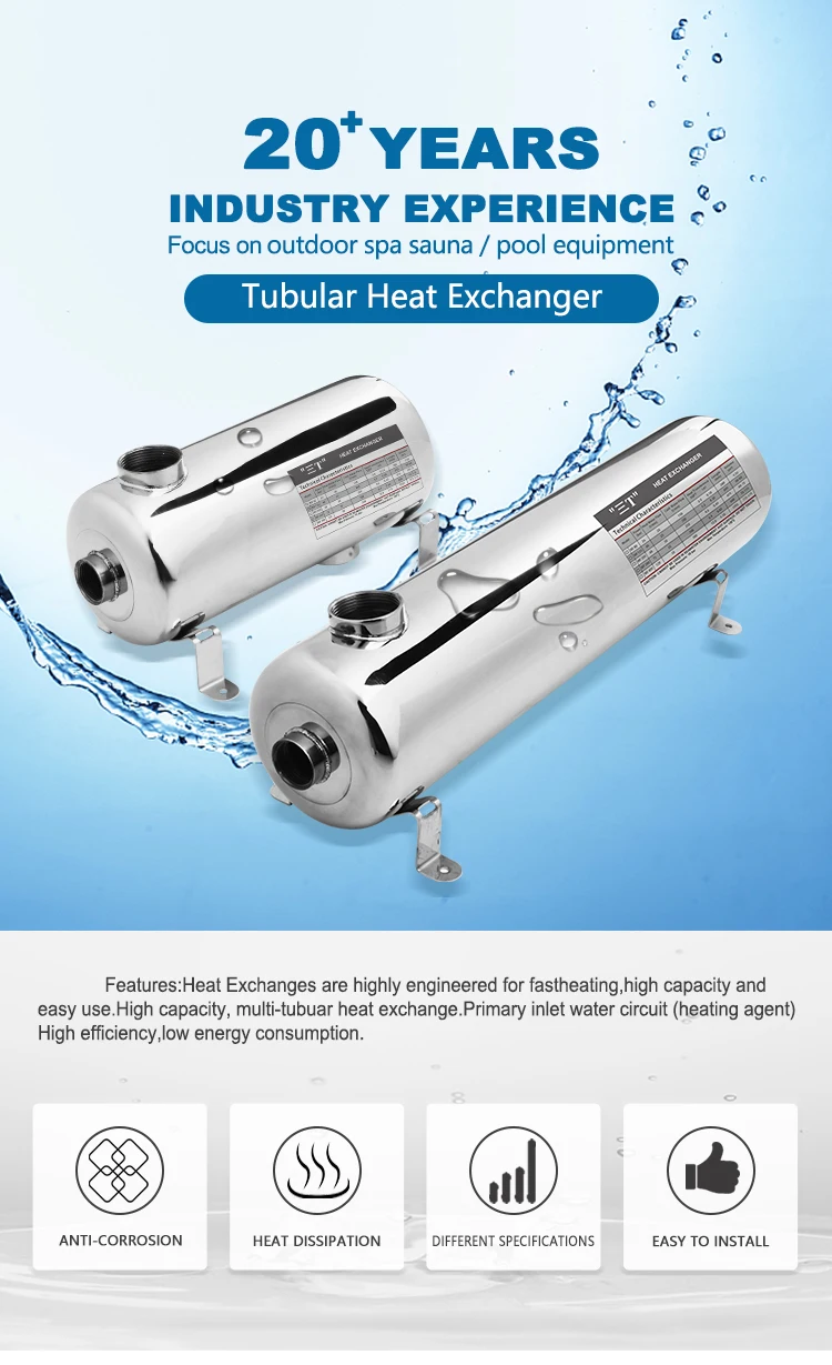 304 316 Stainless Steel Shell Tube Heat Exchanger For Swimming Pool ...