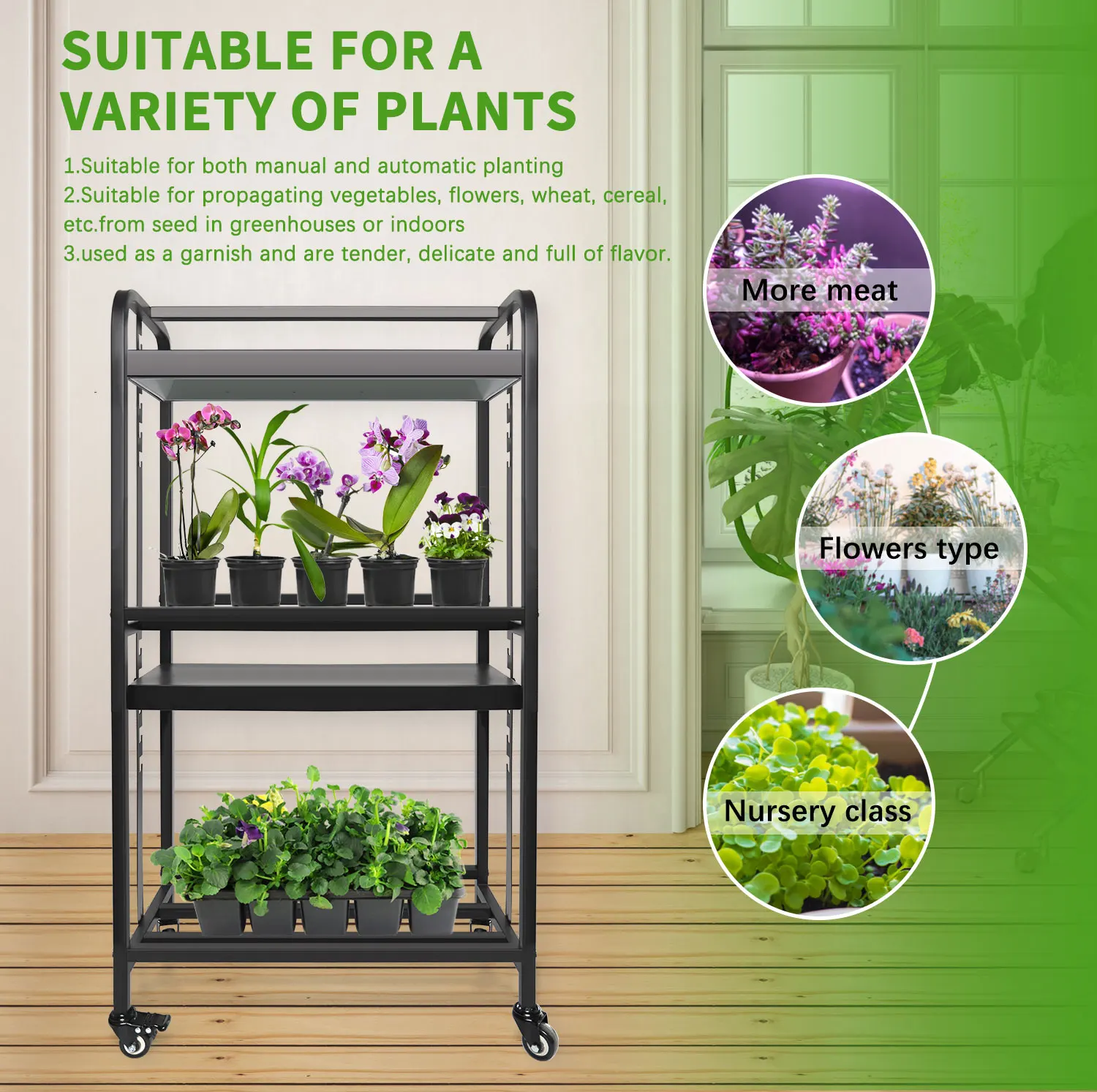 Indoor Plant Mobile Vertical Grow Rack With Trays And Led Grow Lights ...