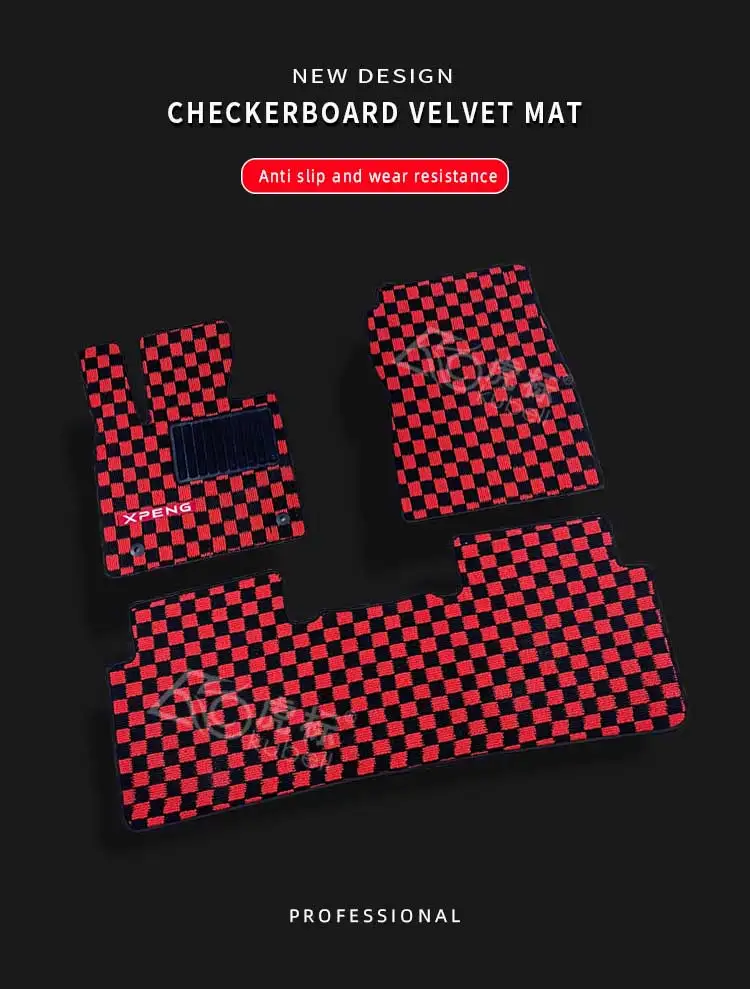 Checker Carpet Design Checkered Flag Red Black Custom Auto Car Mat 4pcs ...