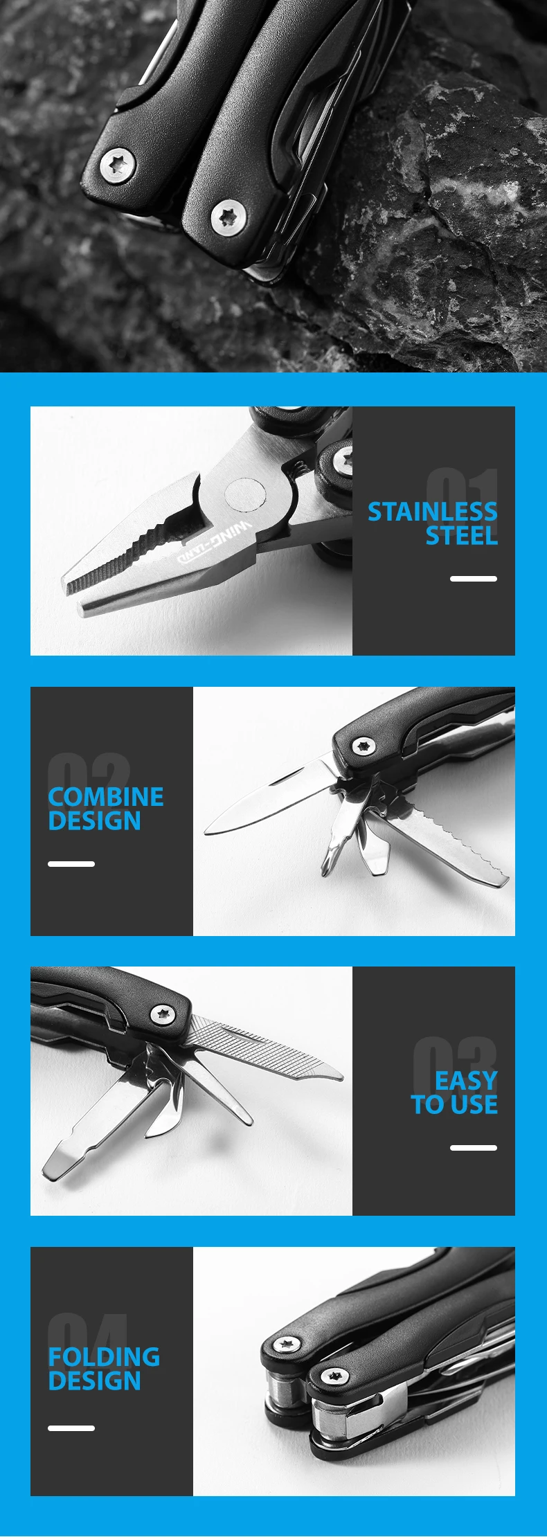 12in1 Folding Multifunction Pliers Stainless Steel Multi Tool Pocket ...