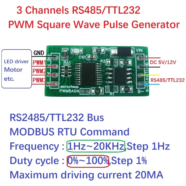 Pwm8a04 Dc 12v Rs485 Adjustable Pwm Square Wave Pulse Generator Modbus ...