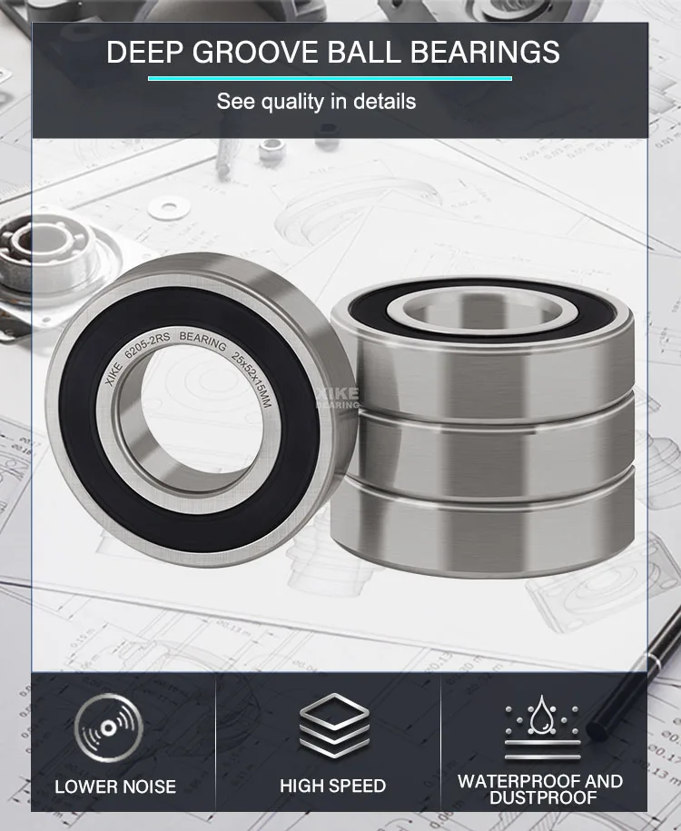 Steel 6205 RS High Speed 2RS Bearings - Deep Groove Ball