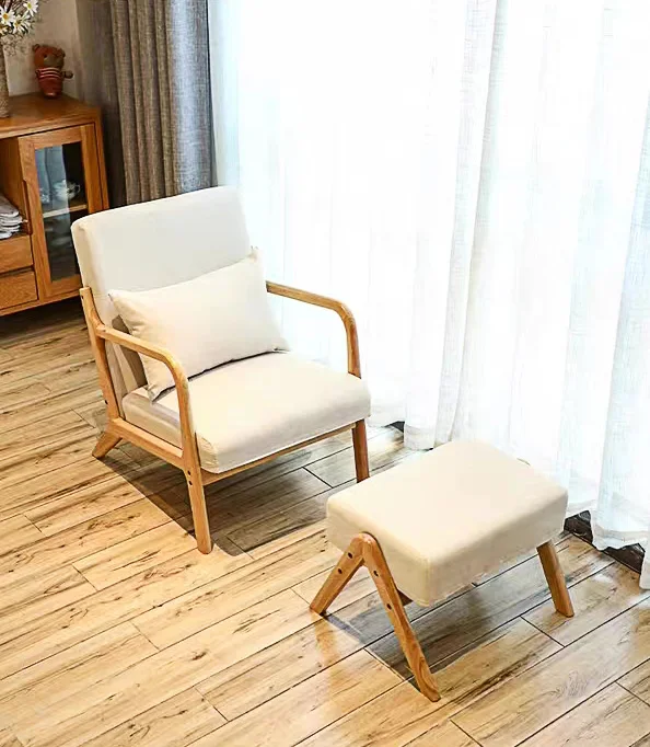 Modern Solid Wood Frame Arm White Fabric Accent Chair Single Sofa Comfy ...
