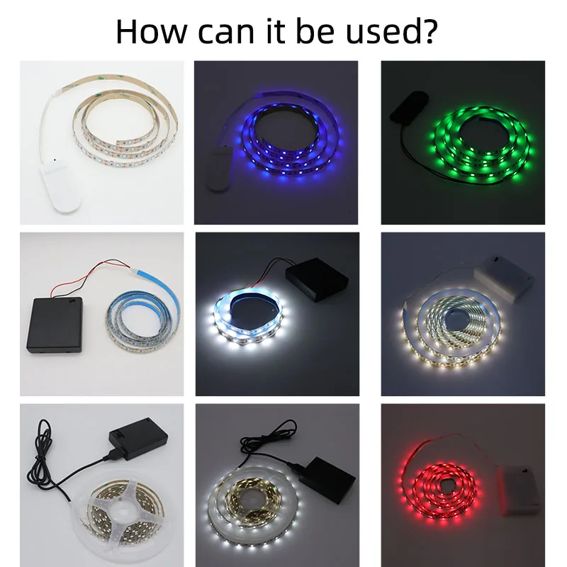 Battery Cell Powered LED Strip Lights - 5V, 50cm, 110 Leds