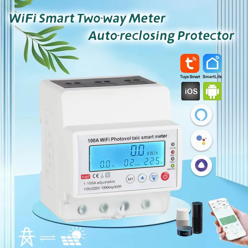 Tuya Smart Single Phase 100A Energy Monitor Solar Power Bidirectional ...
