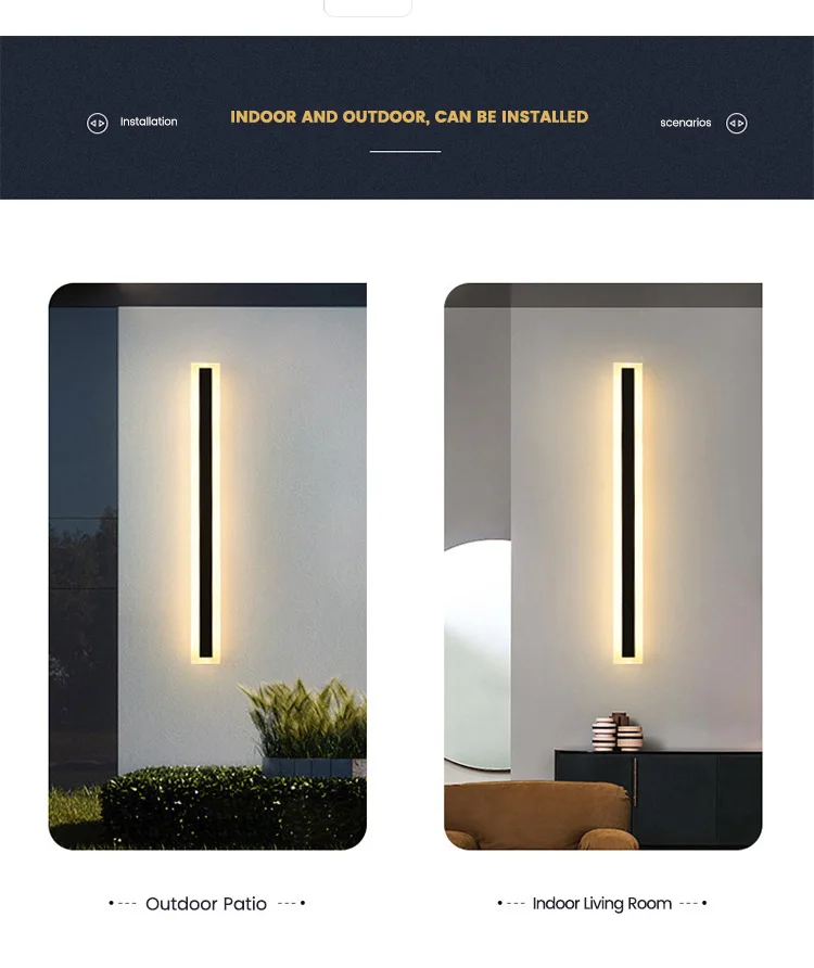Modern Outdoor Exterior Linear Strip Wall Lamp Warm White Garden Sconce ...
