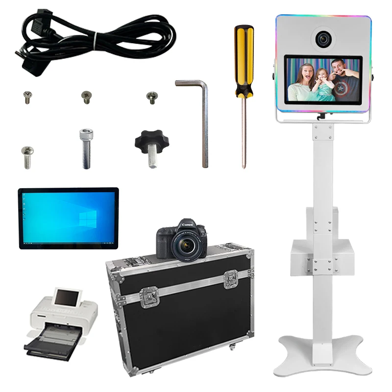 LED Open Air Photobooth - Rossmine Digital Bot White Metal