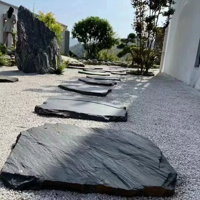 Black Circular Rough Edged Natural Slate Stepping Stones For Courtyards ...
