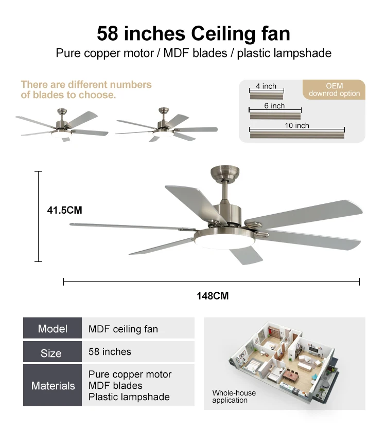 1stshine Led Ceiling Fan With Light 6 Mdf Blade Electric Sliver Smart ...