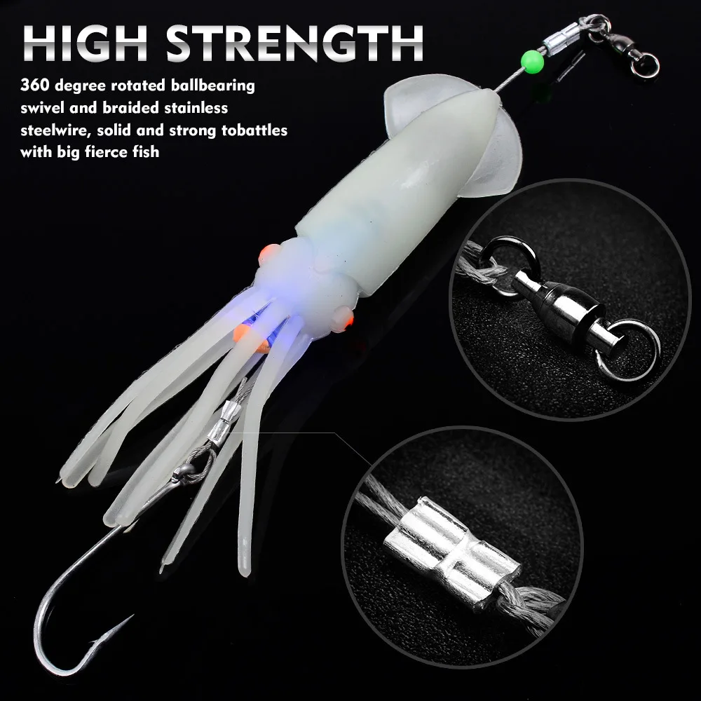 Saltwater LED Lighted Glow Squid Jigs 63.5g Soft Trolling Deep Flashing ...
