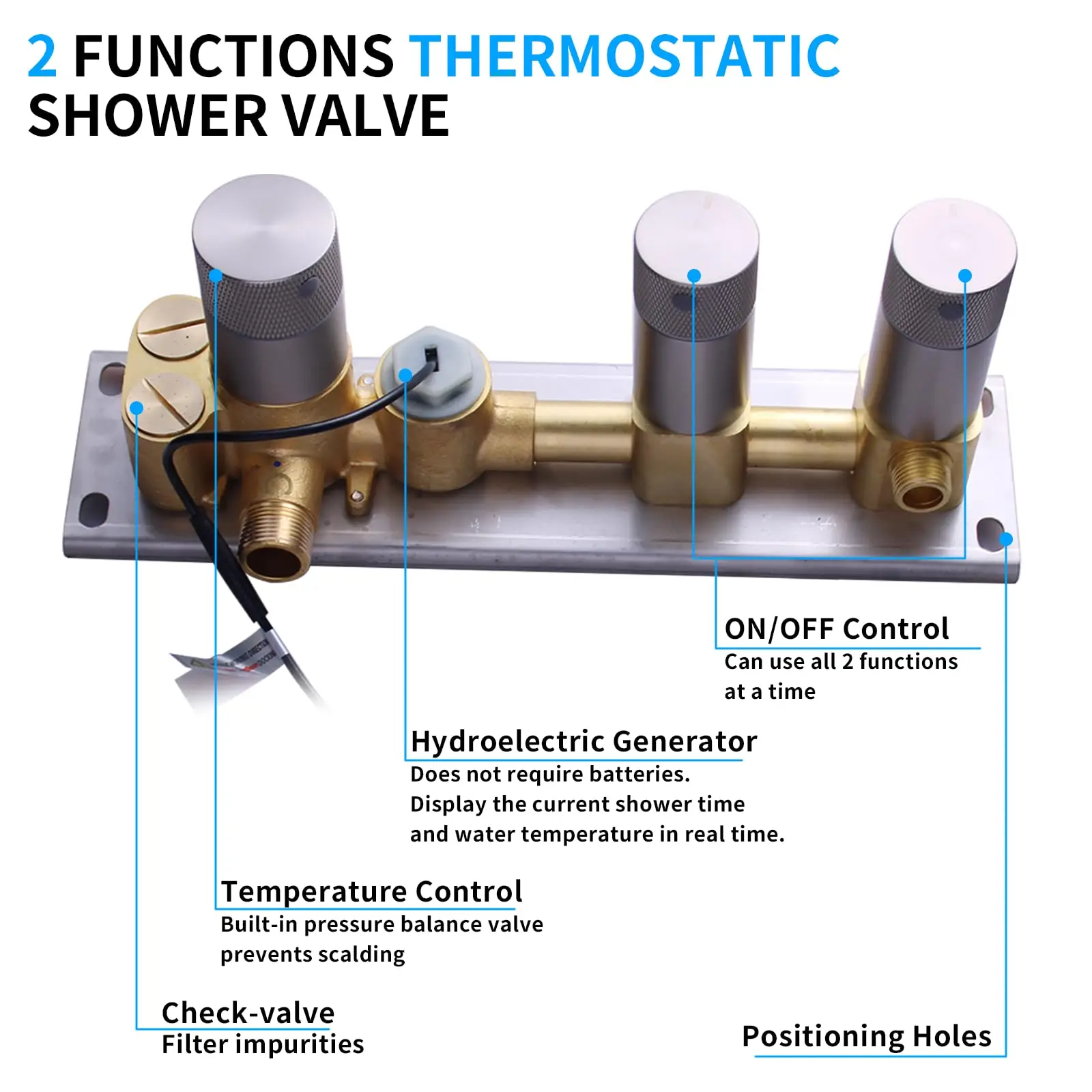 Brushed Gold Brass Rain Spray 2 Function Temperature Display Shower ...