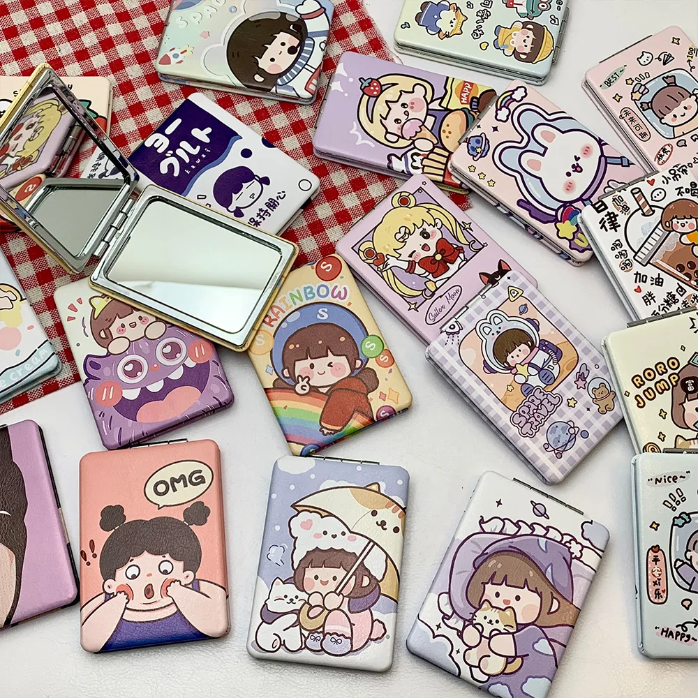 Diy Customized Logo Compact Square Round Pu Double Side Pocket Mirror ...