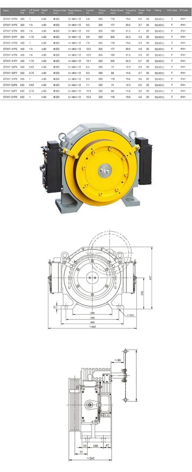 2000KG TORIN Elevator Gearless Traction Machine GTW7 Lift Motor 1m/s