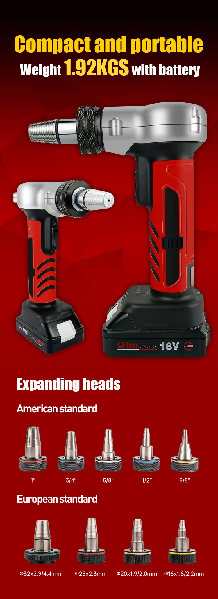 HEWLEE HL-1632 Type a PEX Flaring Tool Cordless Tube Expansion Tool for ...