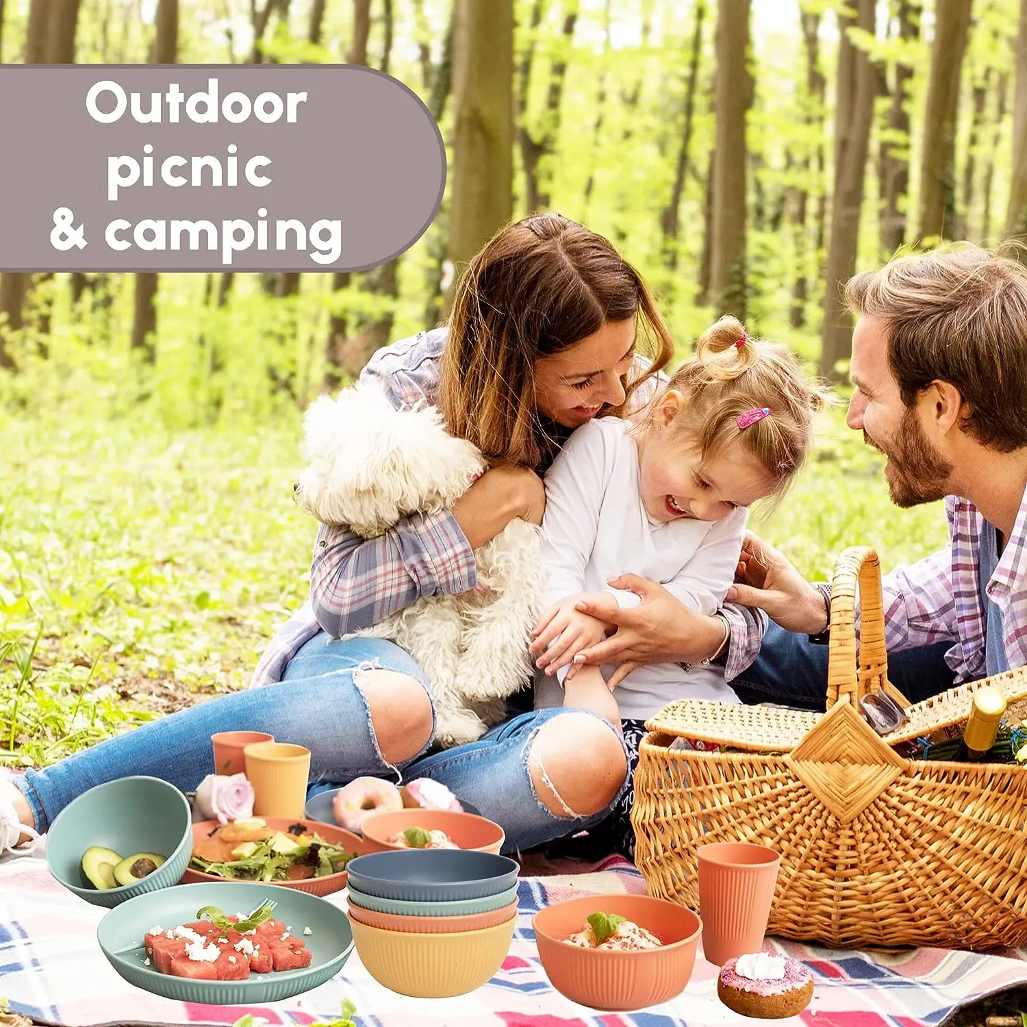 Reusable Eco Friendly Wheat Straw Plastic Picnic Dinnerware Set