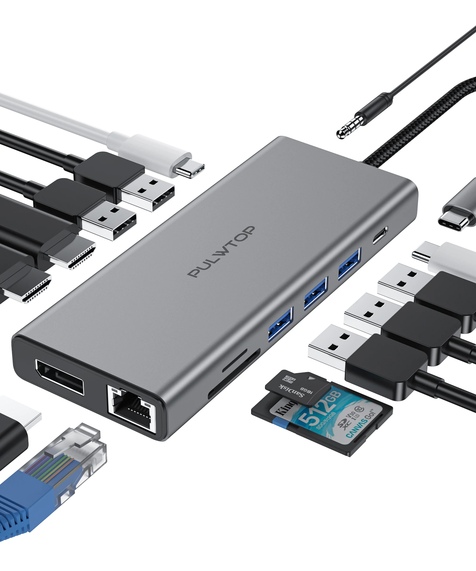 pulwtop 14 in1 USBC Hub multiport HDMI usb-c charge docking ethernet c ...