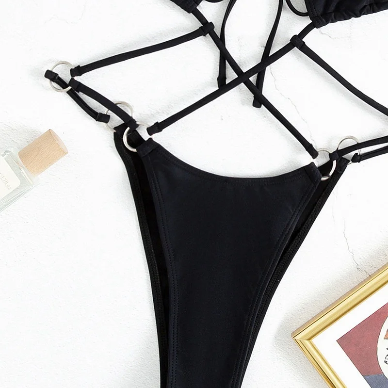 One Piece Swimsuit Women Thongs Swimwear High Cut Monokini Sexy Bathing ...