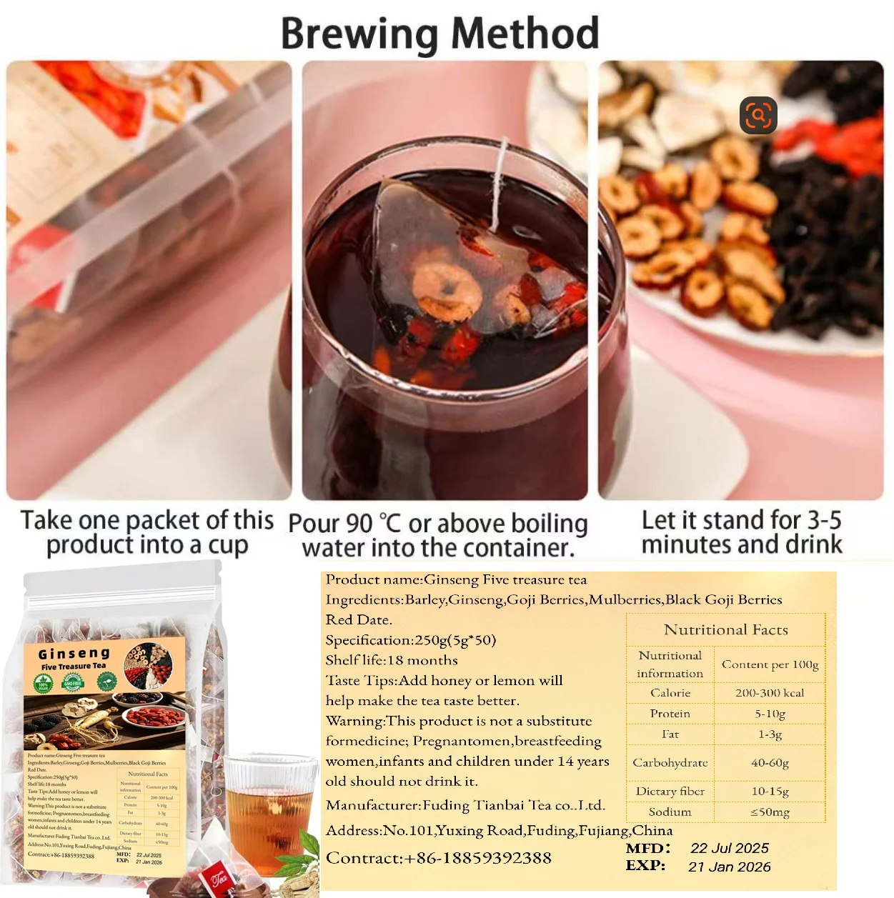 Blended Five Treasure Ginseng Flavor Tea - Premium Health