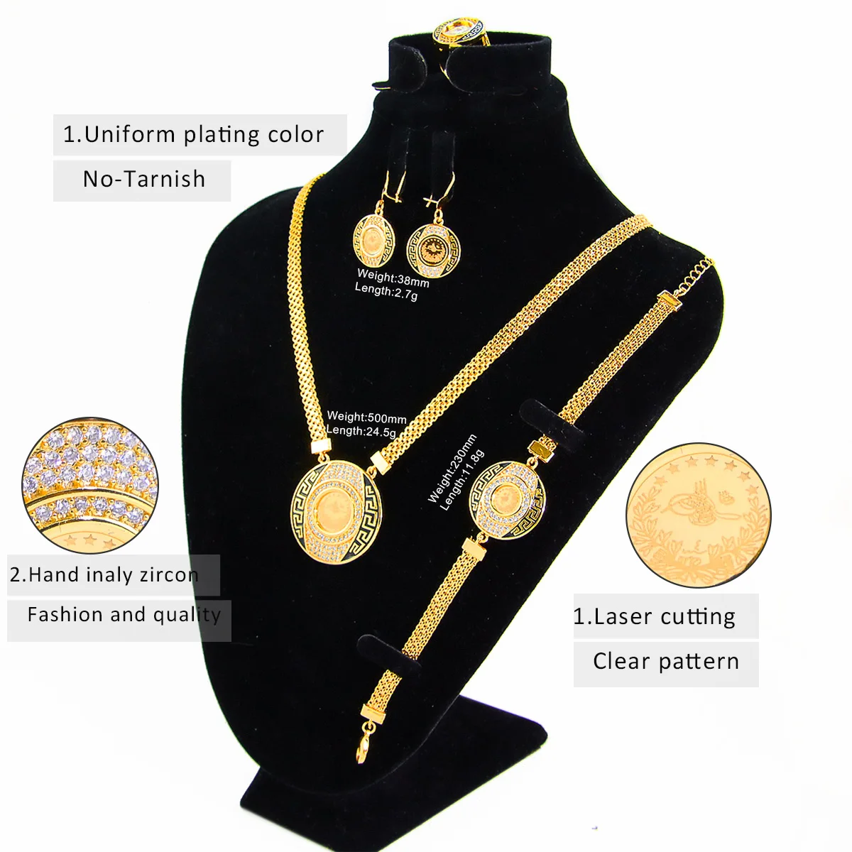 Gold Coin Arabic Jewelry Set - Elegant Zirconia Earrings