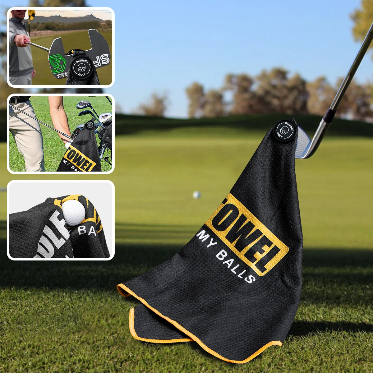 Custom Logo Cotton Golf Towels - Microfiber Waffle Magnet