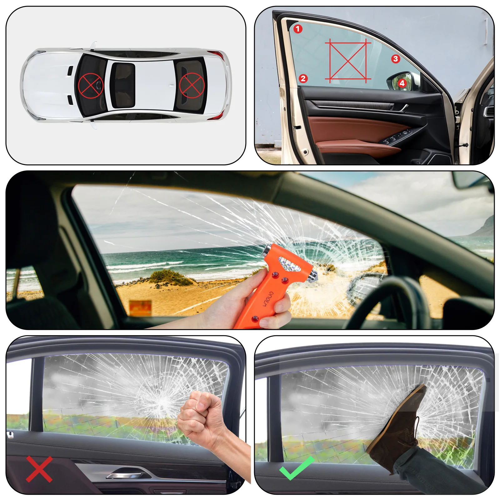 Portable Red Auto Emergency Bus Car Escape Tool Window PP Glass Breaker ...