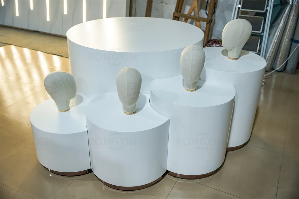 Customized Retail Wig Shop Design Decoration Furniture Pink Wig Display ...