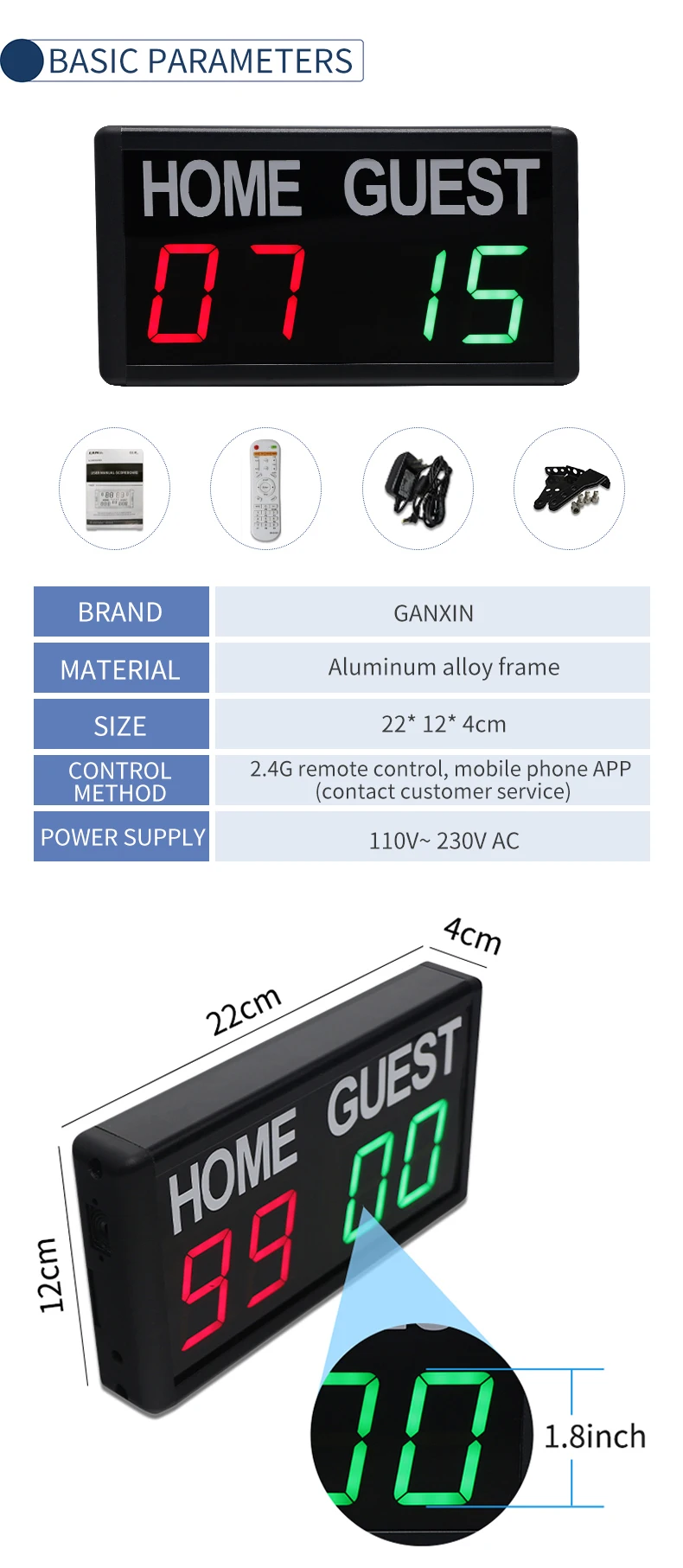 Digital Timer Battery Operated Portable Scoreboard for Table Tennis