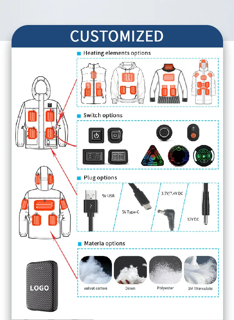 Mainiko 2024 New Custom Logo Self Heating Down Jacket Heated Coat For ...