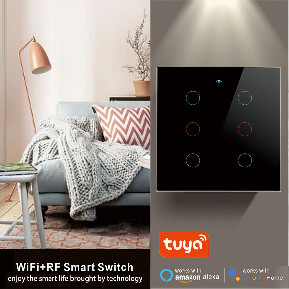 Brazil 4x4 Tuya Wifi Smart Light Switch 4/6 Gang Touch Wall 110-240v ...
