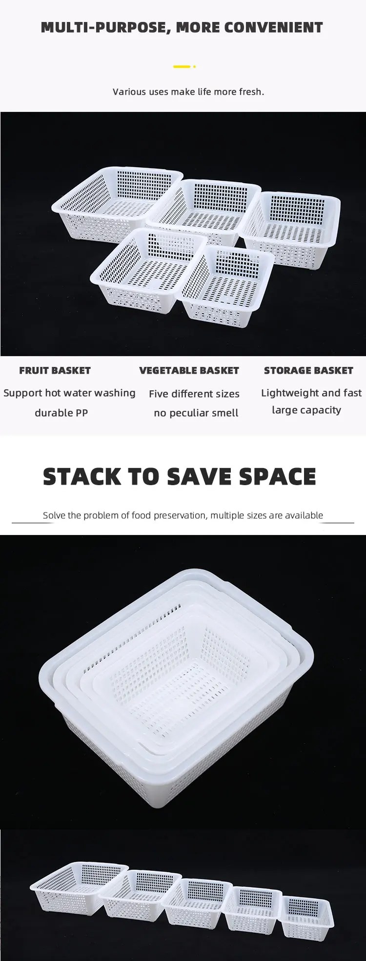 White Food Grade Wholesale Snack Fruit Basket Durable Mesh Supermarket ...