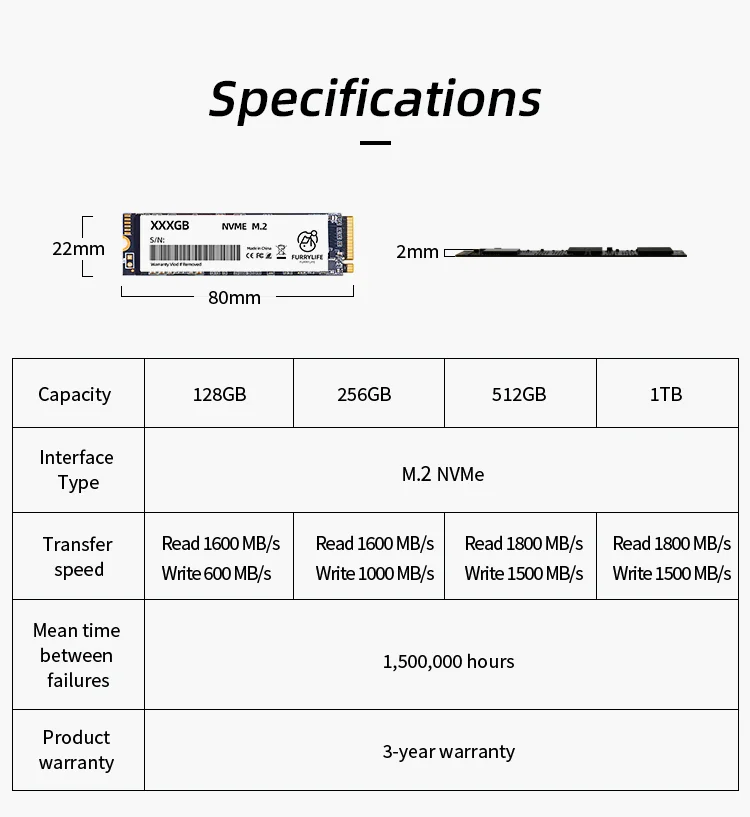 Furrylife Computadora De Escritorio Piezas Nvme Ssd 2280 Oem Storage ...