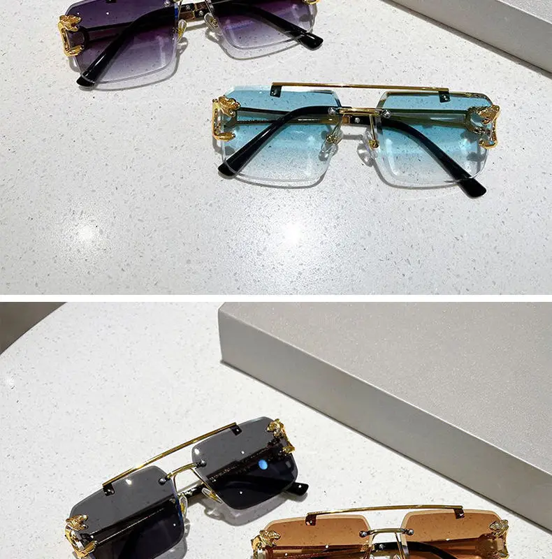 Gradient Color Sunglasses Male Models Rimless Sunglasses Fashion ...