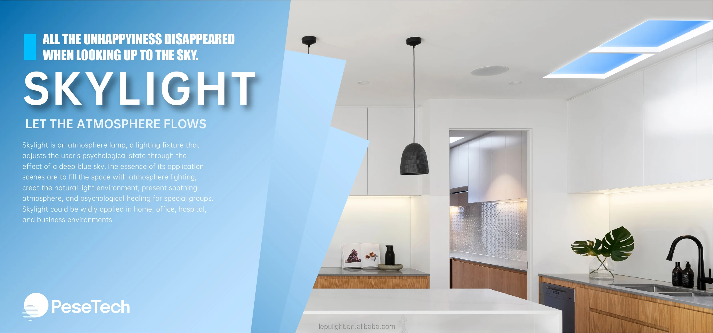 Pesetech 2*4ft Artificial Skylight Smart Led Blue Sky Panel Light ...