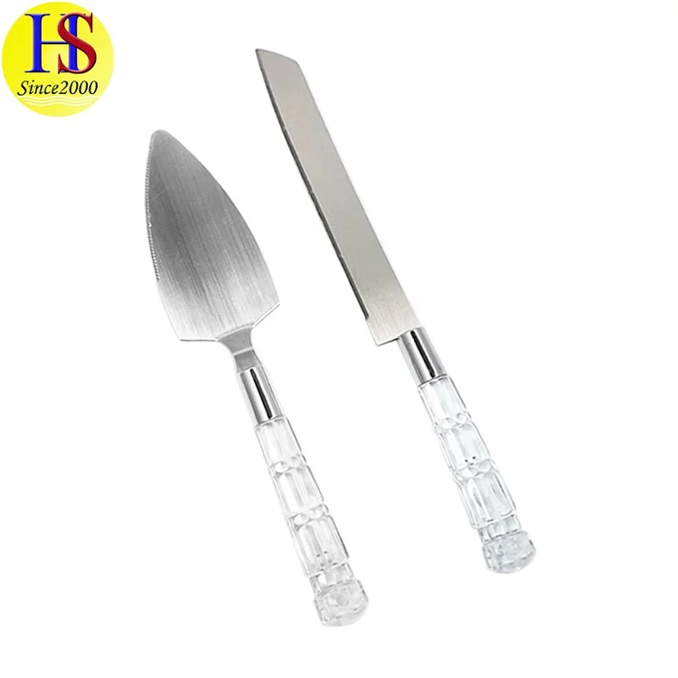 Acrylic Handle Triangle Scoop 2pcs Stainless Steel Wedding Cake Knife ...